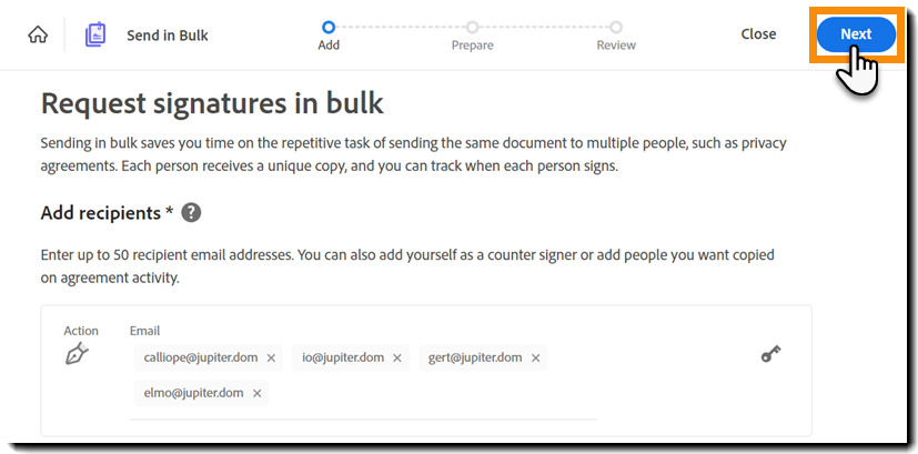 Request signatures in bulk with Send in Bulk